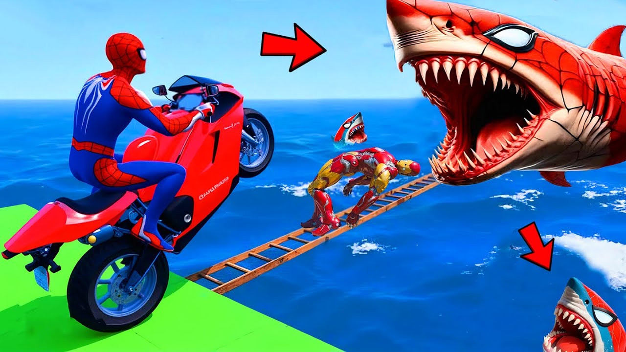 SPIDER MAN on Motorcycle at Spiral Bridge Stunt Ride Epic Race - YouTube