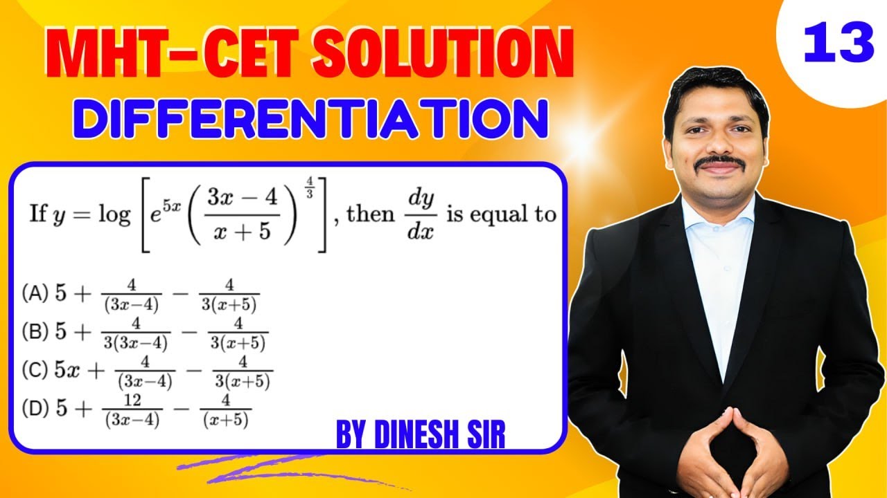 DIFFERENTIATION Q.13 | MHT CET PYQ | DINESH SIR SOLUTIONS #mhtcet #dineshsir #maharashtra - YouTube
