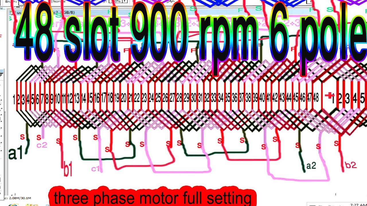 48 slot-3-phase-6 pole any induction motor full coil setting & digram ...