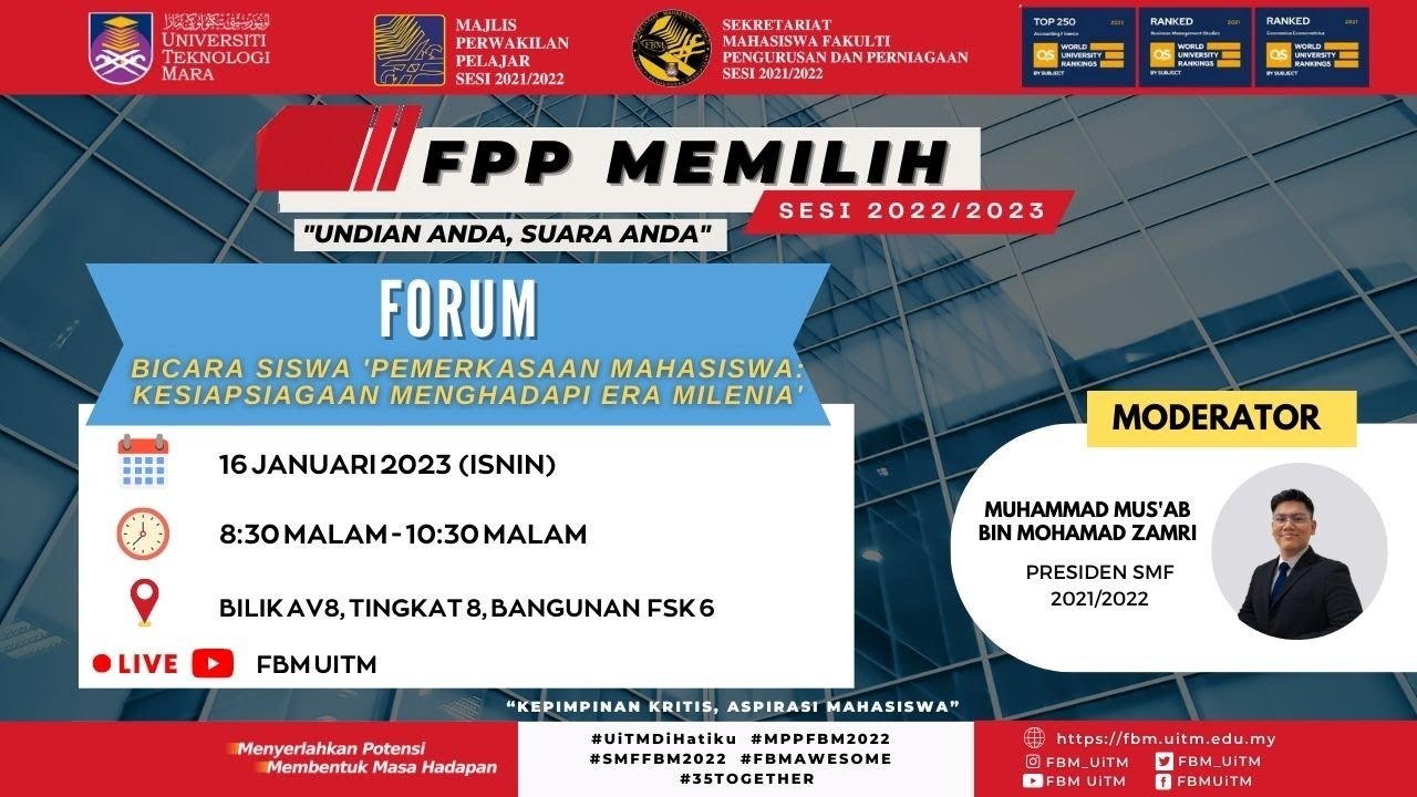 FPP MEMILIH: FORUM BICARA SISWA "PEMERKASAAN MAHASISWA: KESIAPSIAGAAN ...