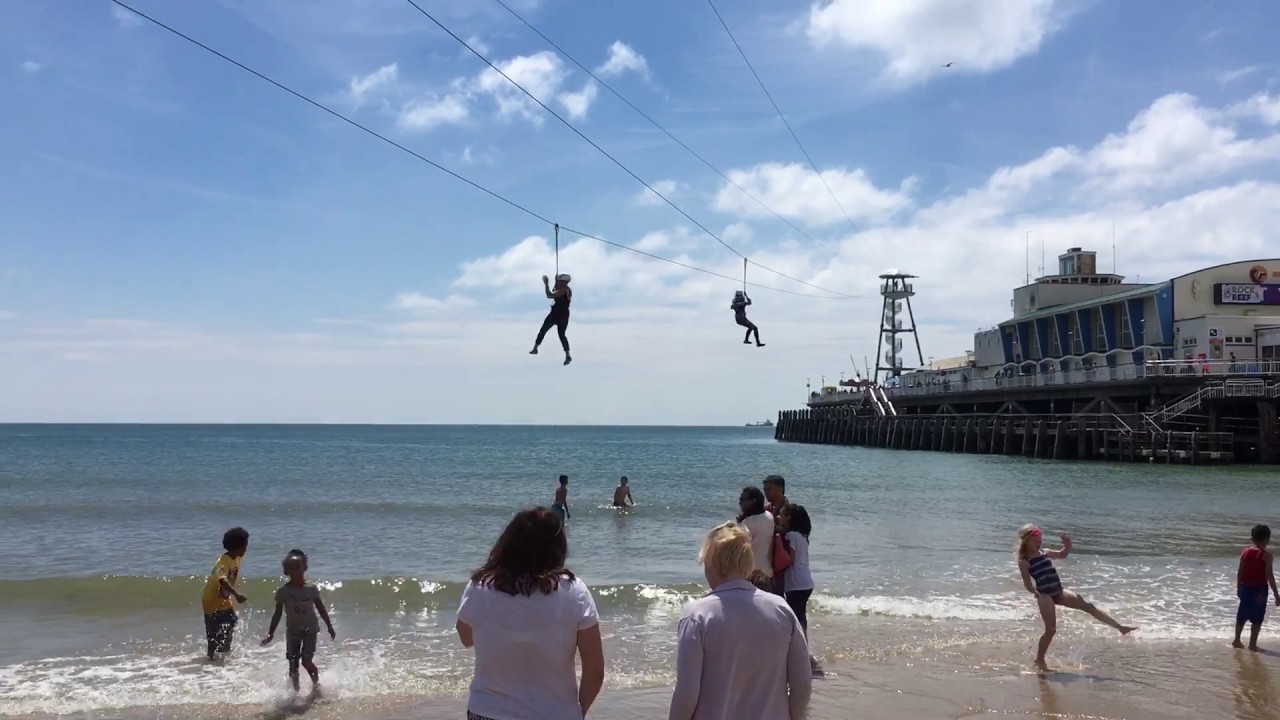 Sheri and Fiona Do the Bournemouth Pier Zip Line - YouTube