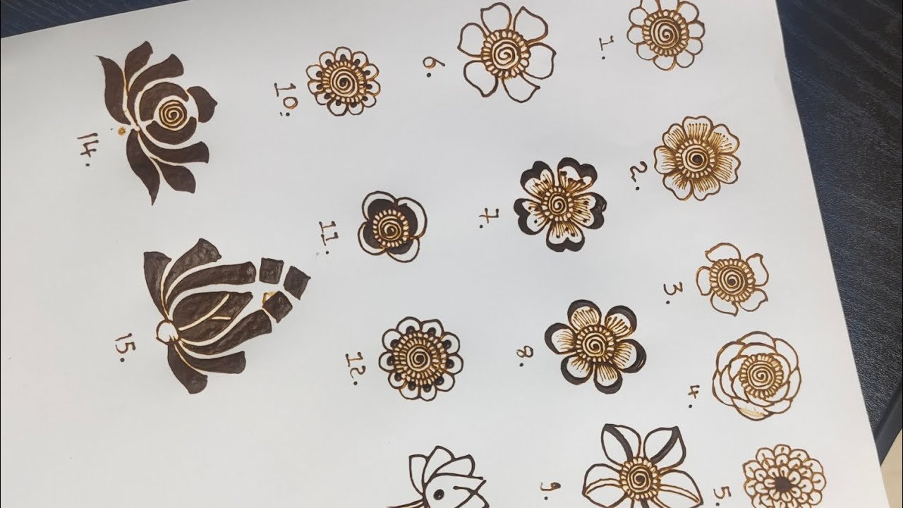 how to draw day -5 different types of Heena flower- beautiful mehndi ...
