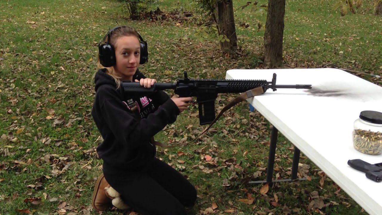 Isabella on the boss, Colt LE-901 Modular Carbine, .308 cal - YouTube