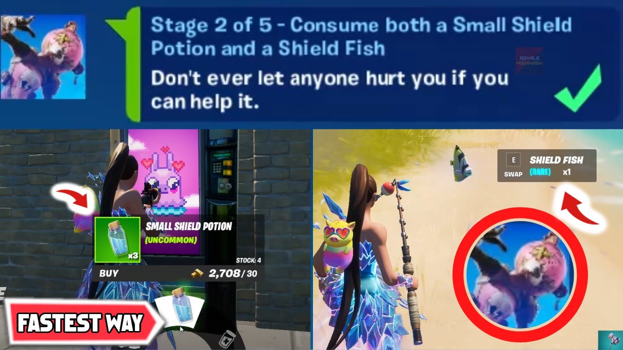 Consume Both A SMALL SHIELD POTION And A SHIELD FISH! Fortnite SHIELD ...