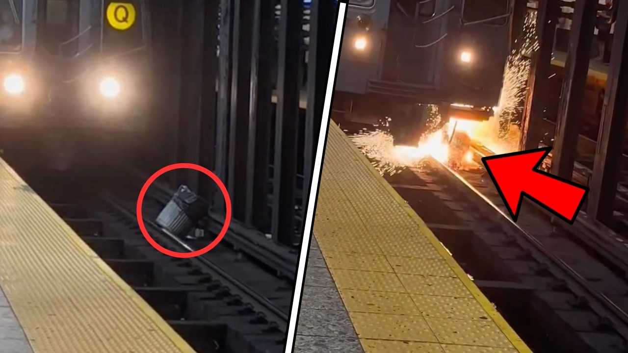 Train Runs Over Trash Can! - YouTube