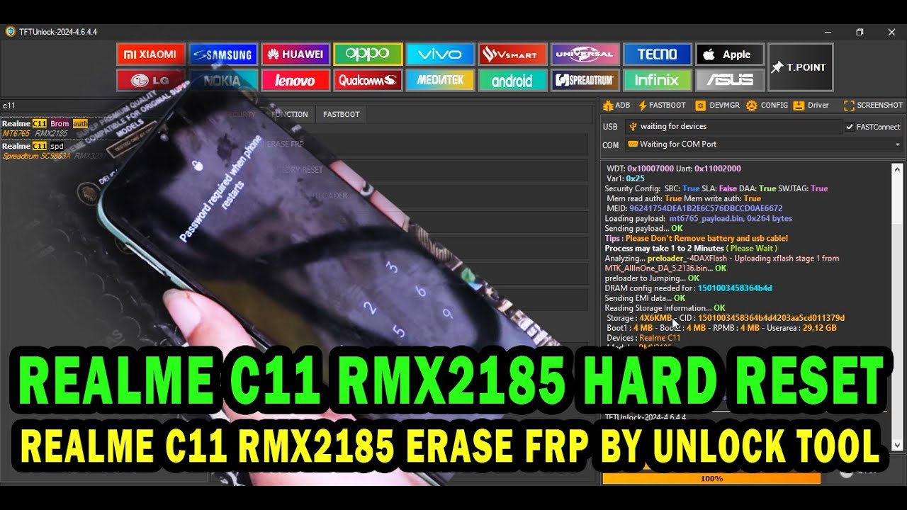 REALME C11 RMX2185 HARD RESET AND ERASE FRP BY UNLOCK TOOL - ONLY PC ...