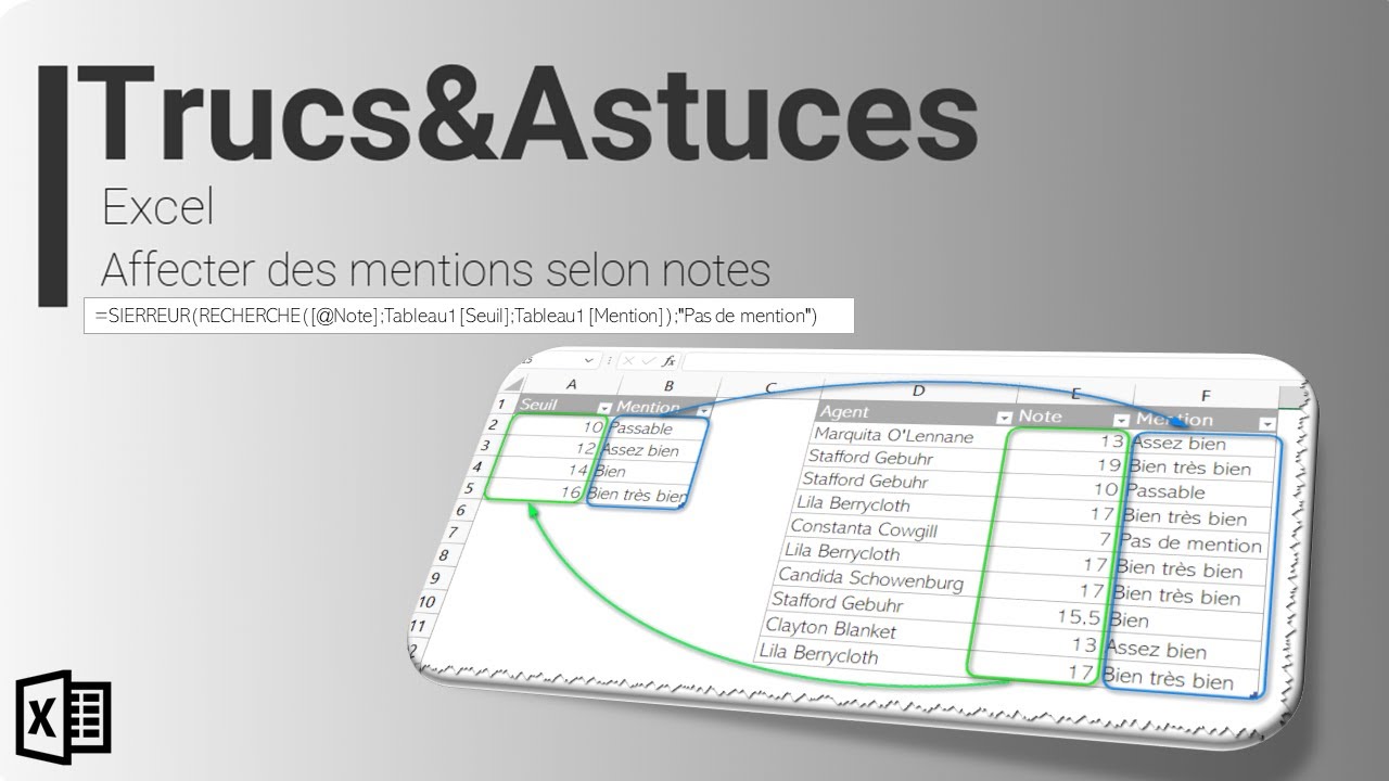 Mettre des mentions selon les notes - YouTube