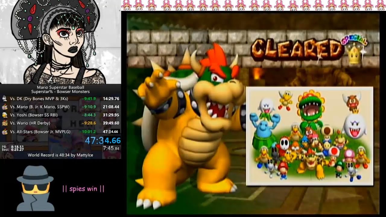 Mario Superstar Baseball Superstar% - Bowser Monsters in 47:34 (Former ...
