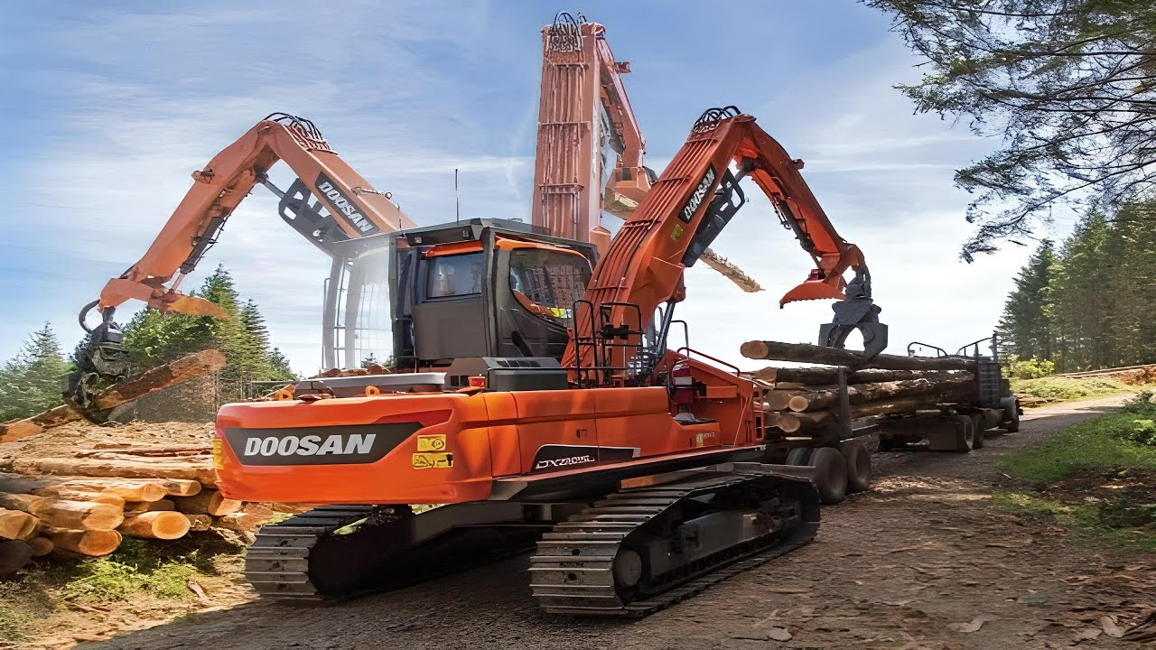 🚩Biggest LOG WOOD LOADER Doosan Heavy Equipment Logging Industry - YouTube