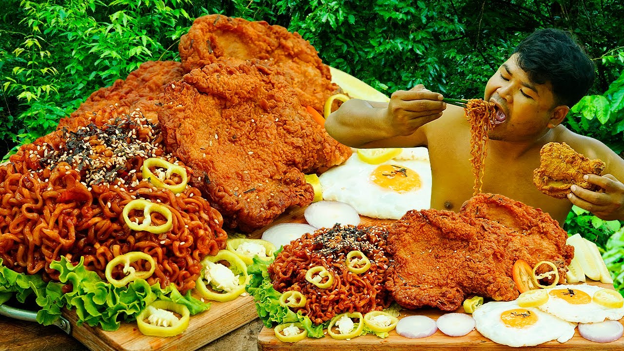 ARS Primitive Cooking Skill | Spicy Noodle With BBQ Chicken Thigh ...