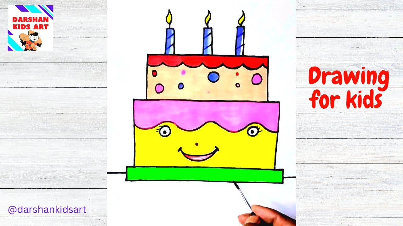 HOW TO DRAW BIRTHDAY CAKE FOR KIDS STEP BY STEP | DRAWING OF CAKE FOR ...