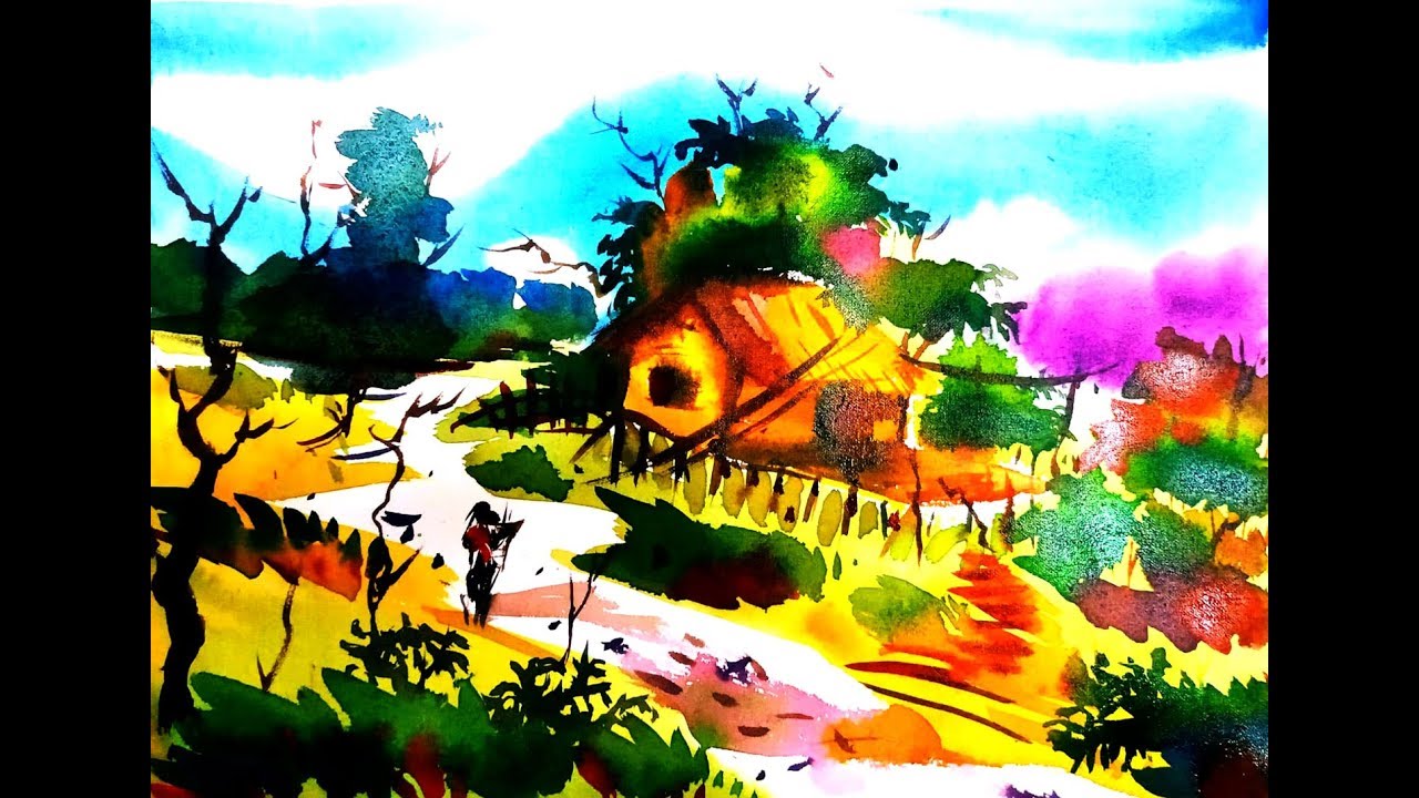 How to draw a beautiful tribal village scenery | how to draw a easy ...