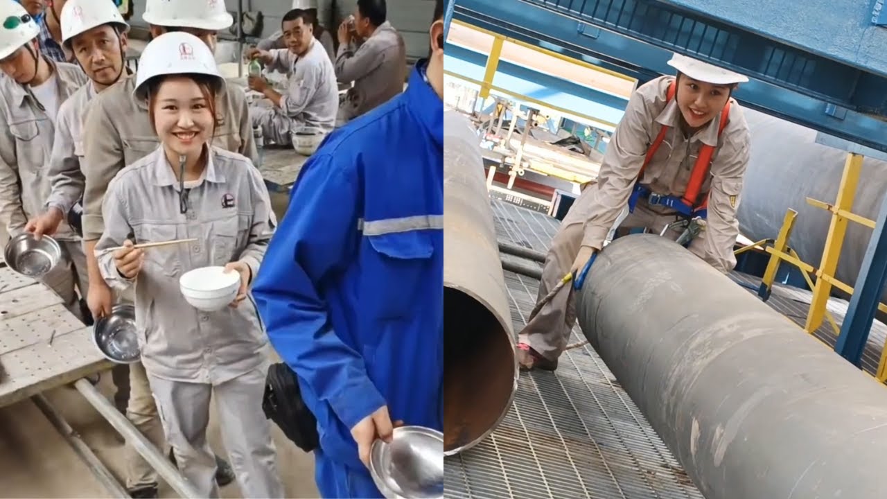 Pipeline Installation. Beautiful Chinese Female Plumber Wang Ling - YouTube