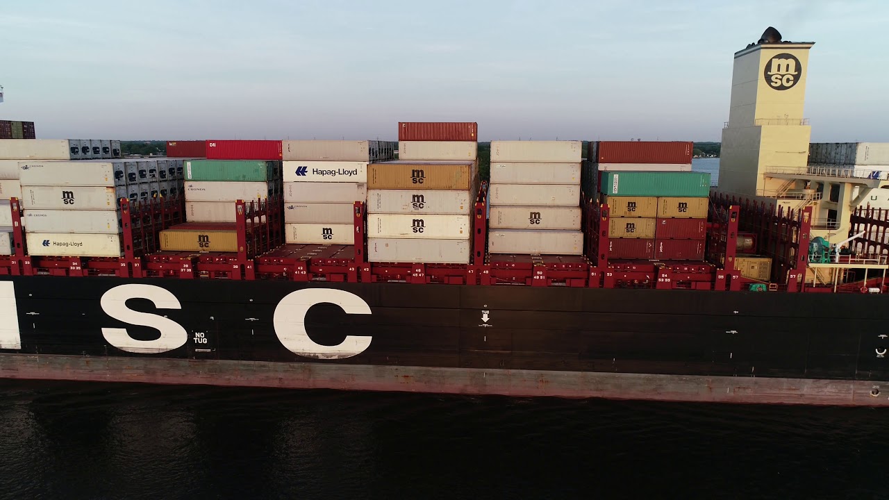 Aerial Drone Video of Cargo Ship MSC Avni Delaware River Philadelphia ...