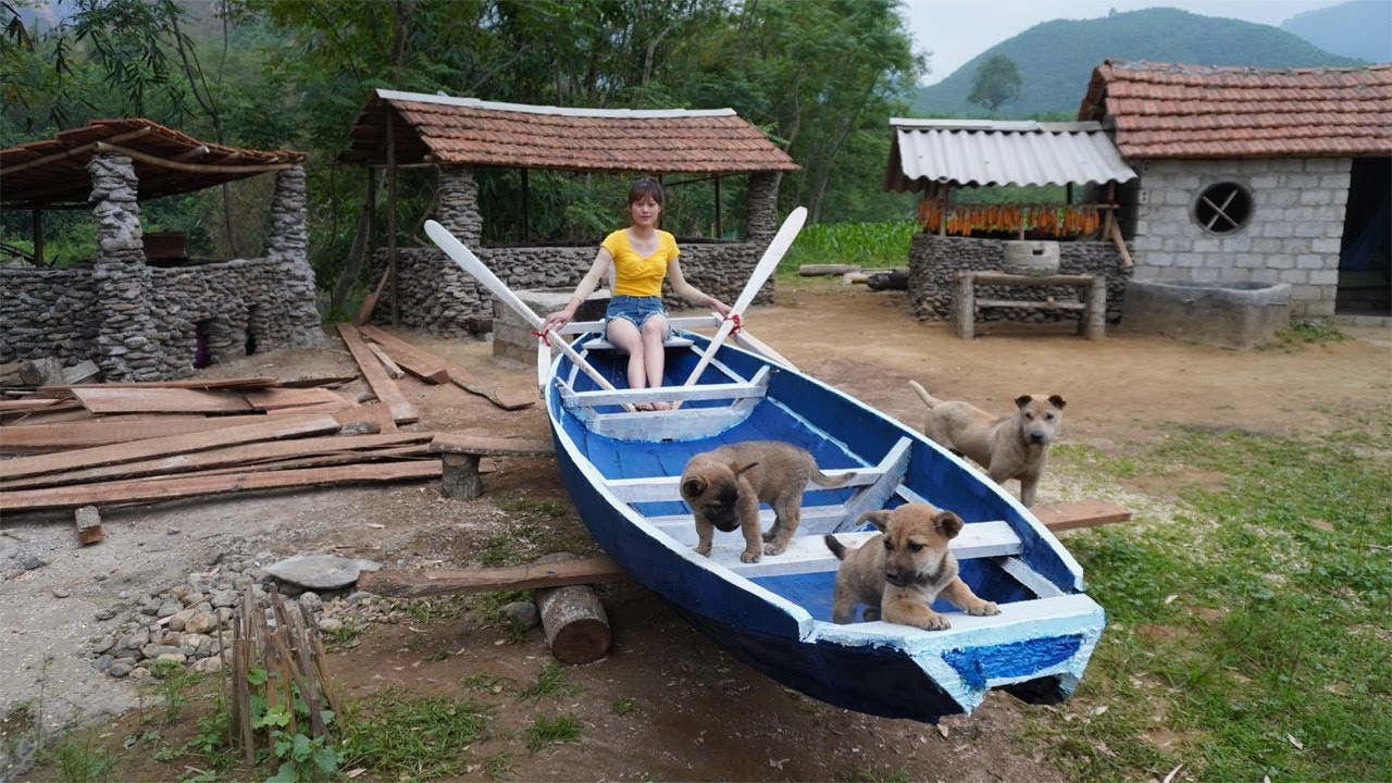 How to Use primitive technology make a boat wooden, waterproof paint ...