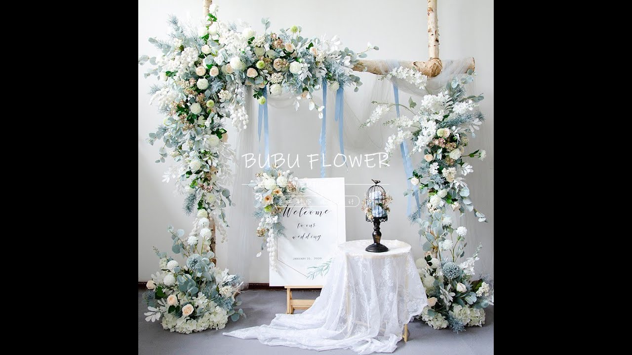 blue series wedding flower arch handmade floral - YouTube
