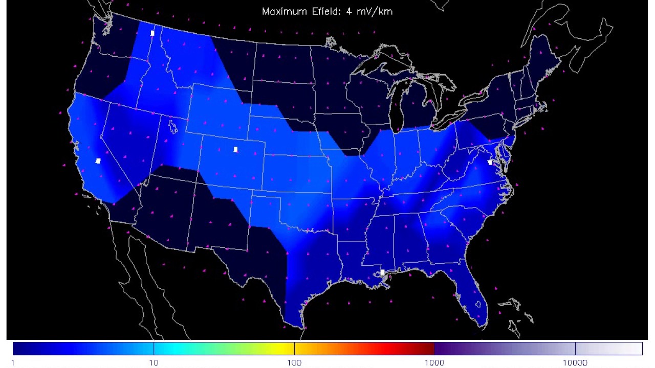 USA Geoelectric Field Map two week time lapse at 1 minute resolution ...