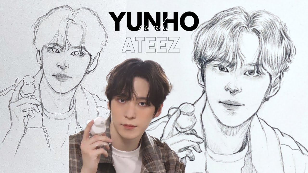 ATEEZ| Drawing Yunho step by step /drawing tutorial /portrait practice ...