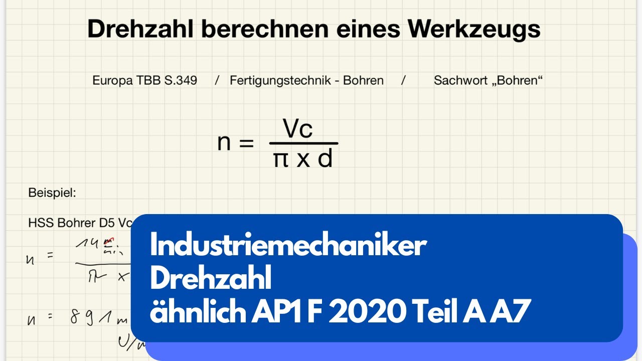 Drehzahl berechnen AP1 F2020 TeilA Aufgabe7 - YouTube