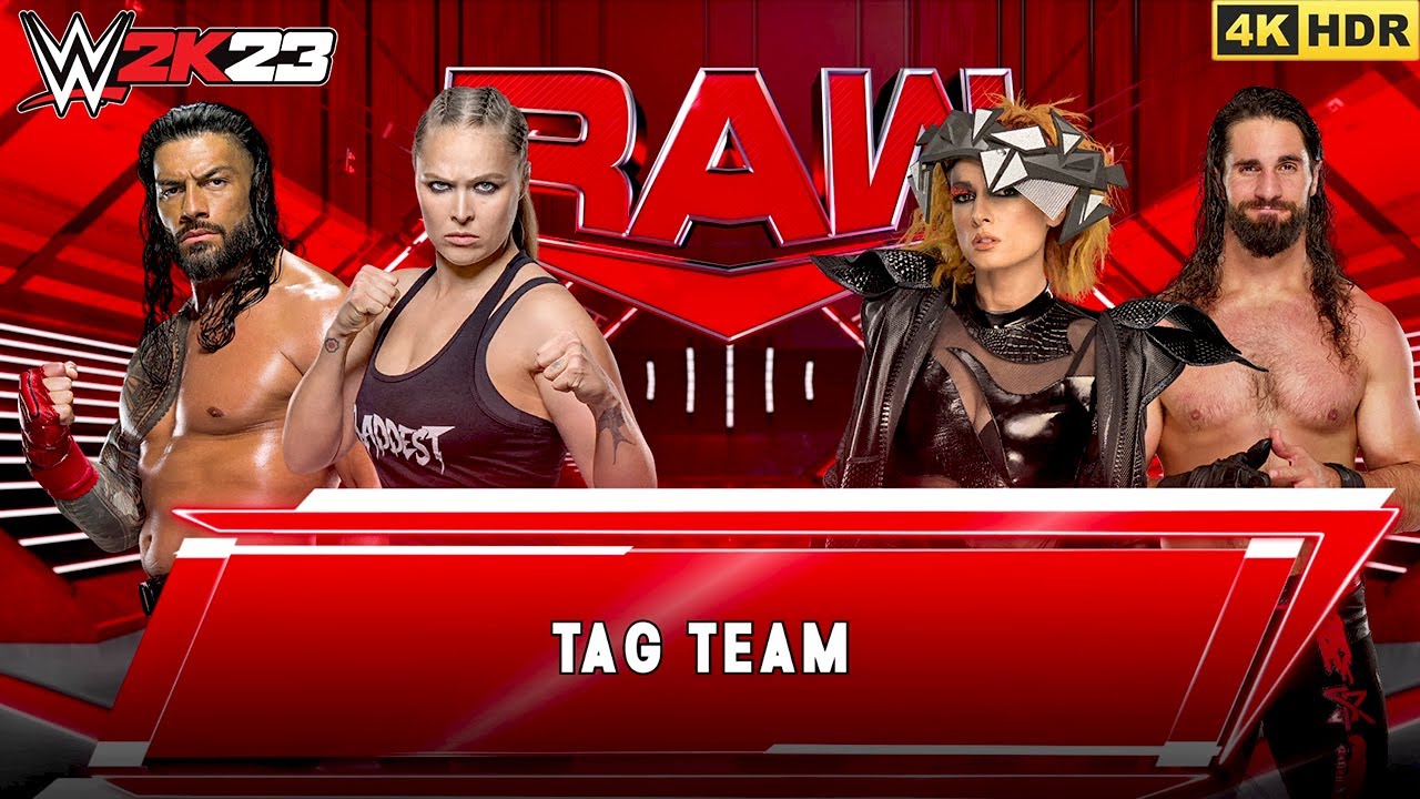 WWE 2K23 - Roman Reigns and Ronda Rousey vs Seth Rollins and Becky ...