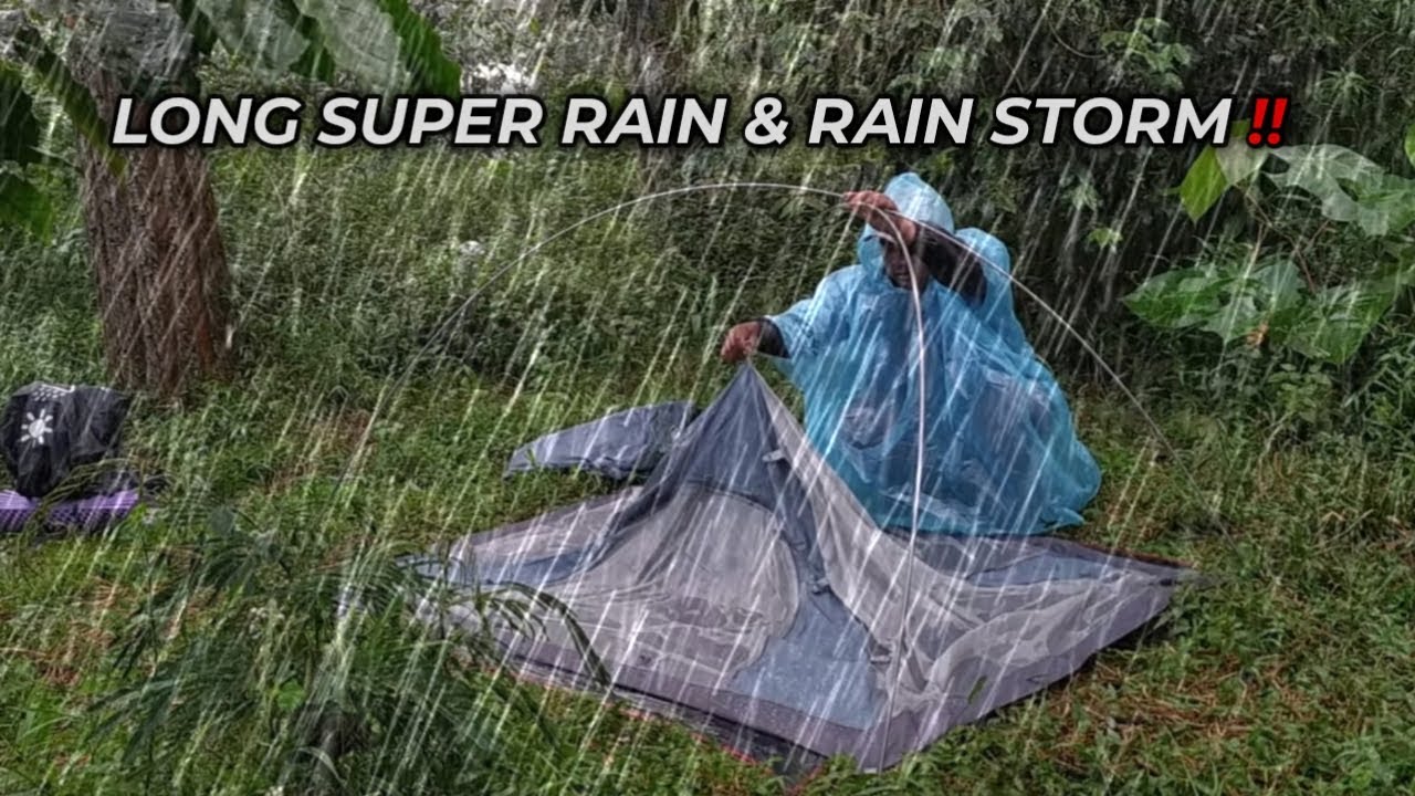 SOLO CAMPING HEAVY RAIN SUPER LONG RAIN AND STORM RAIN ASMR - YouTube