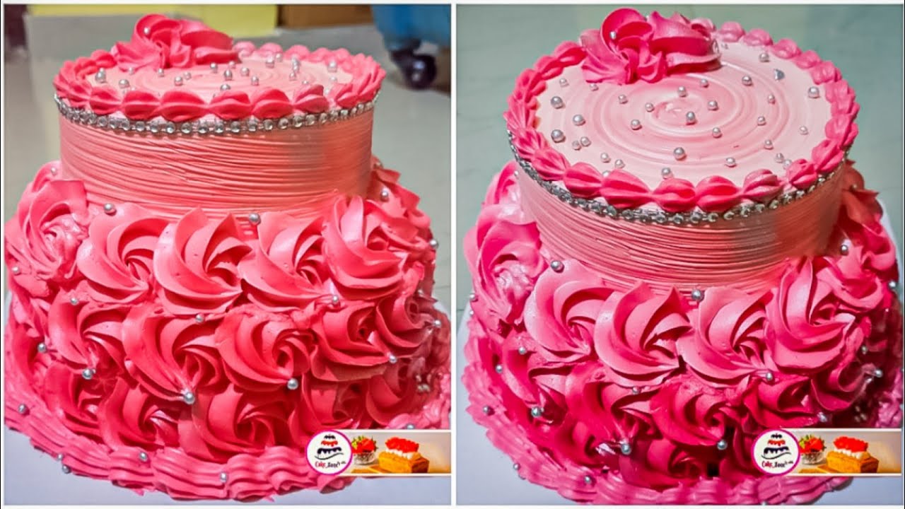 Double Tier Cake | Strawberry Flevor Cake | Rose Cake | 2 Layer Cake ...