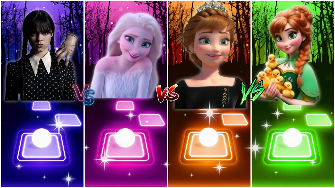 Wednesday Addams 🆚 Elsa Frozen 🆚Queen Anna 🆚 Frozen in Green - Tiles ...