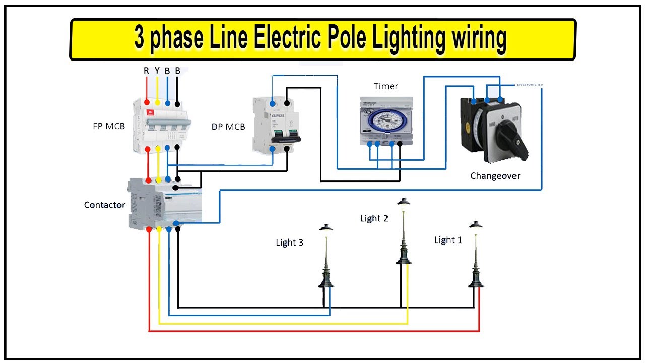 3 phase Line Electric Pole Lighting wiring Diagram Manual | Motor ...