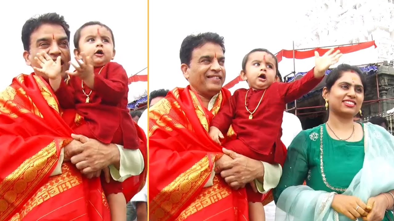 Producer Dil Raju With His Son and Wife Visuals @ Tirumala | Dil Raju ...