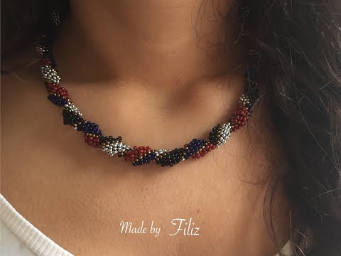KOLAY ANLATIMLI BORU KOLYE YAPIMI - KIVRIK KOLYE - PEYOTE TWISTED TUBE NECKLACE (Tutorial)