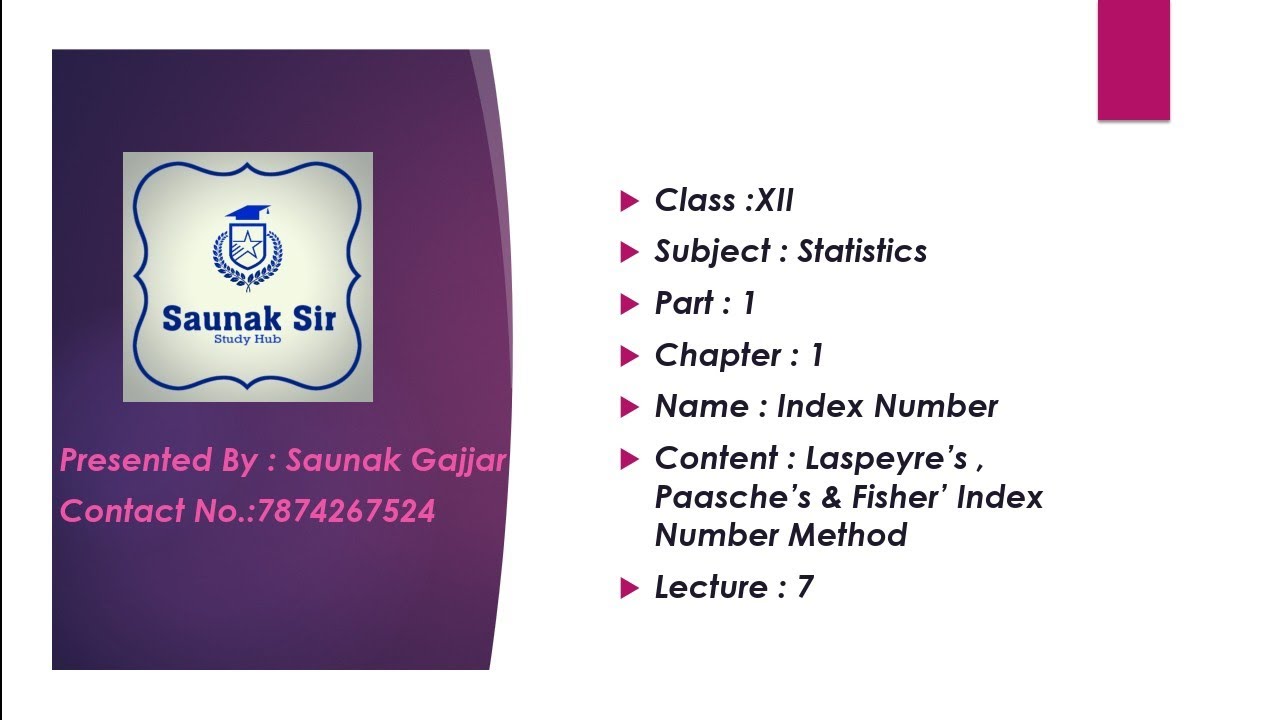 Std.:12th Statistics Part-1 Chapter-1 Lacture-7 Laspeyre's, Paasche's ...