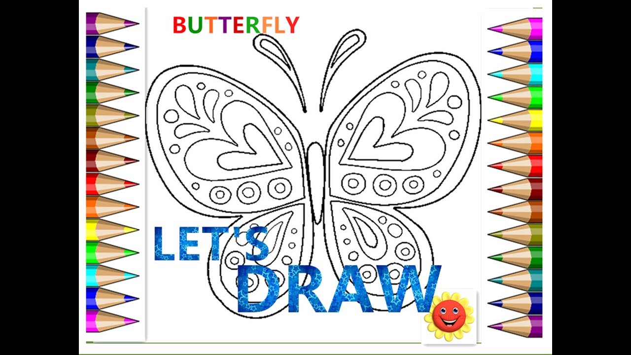 Simple Example How to Draw Butterfly | Coloring Book with Colored ...