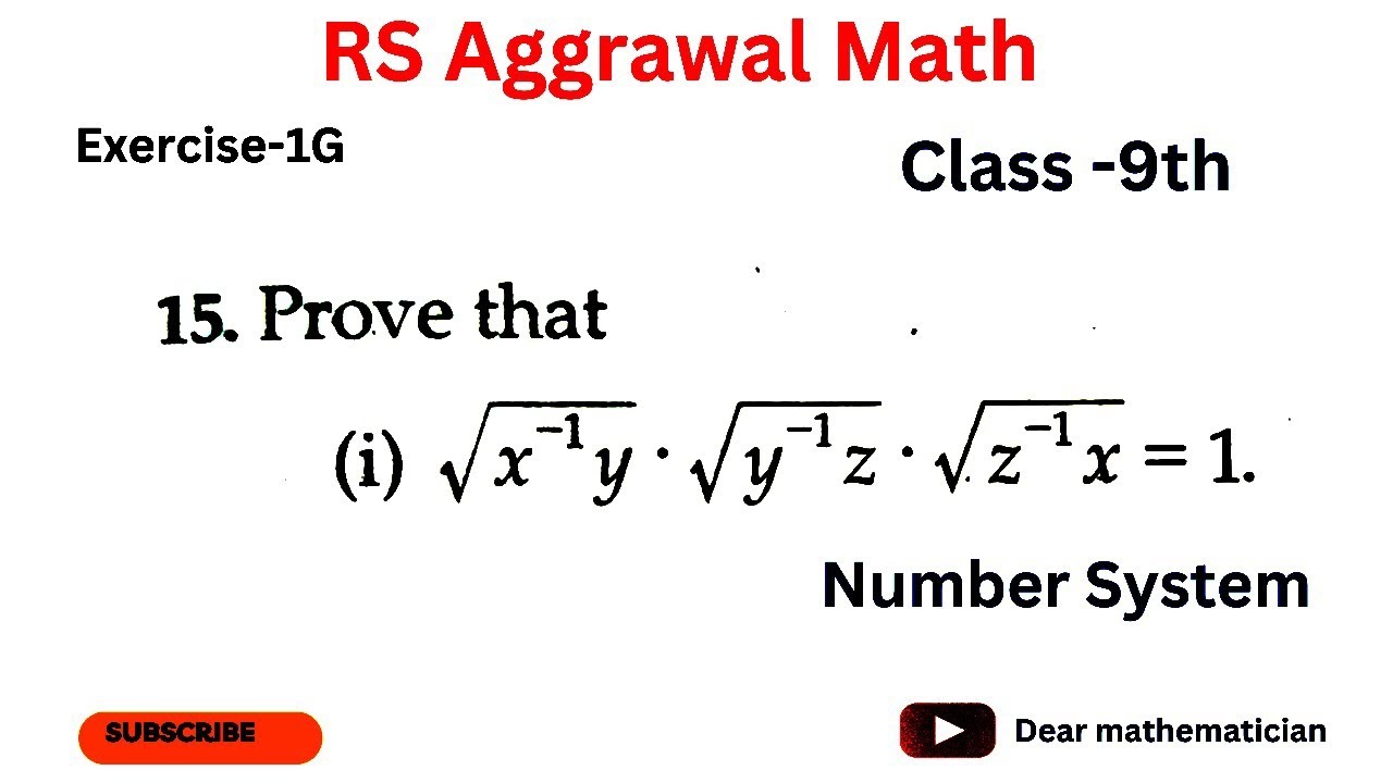 15. Prove that (i) sqrt{x^{-1}y}.sqrt{y^{-1}z].sqrt{z^{-1}x}=1 - YouTube