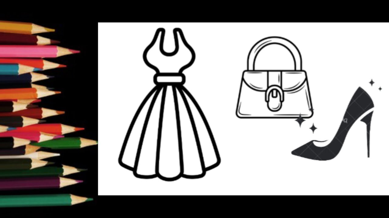 How to draw Beautiful Dress , sandel & purse drawing | For girls and ...