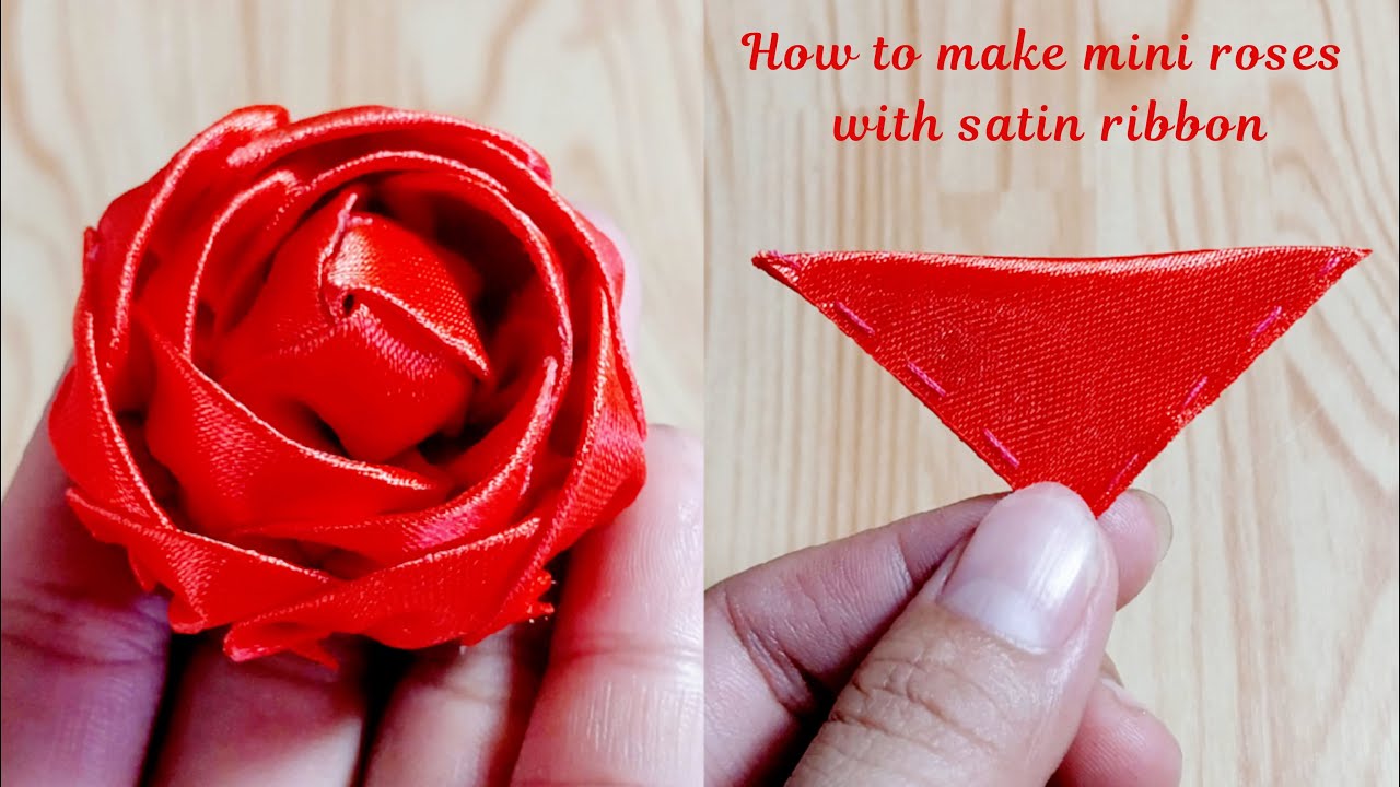 how to make mini roses with satin ribbon | satin ribbon flower making ...