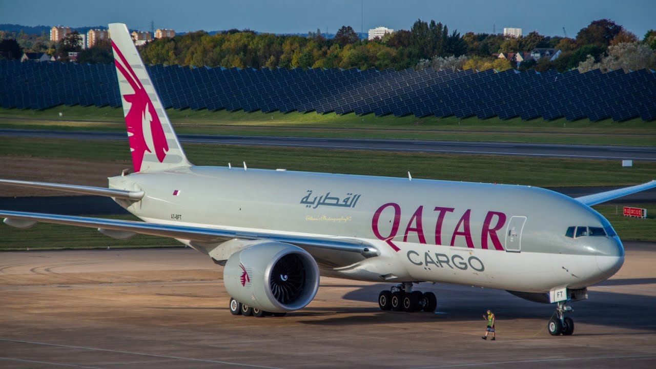 Qatar Cargo Boeing 777F A7-BFT Engine start ups - YouTube