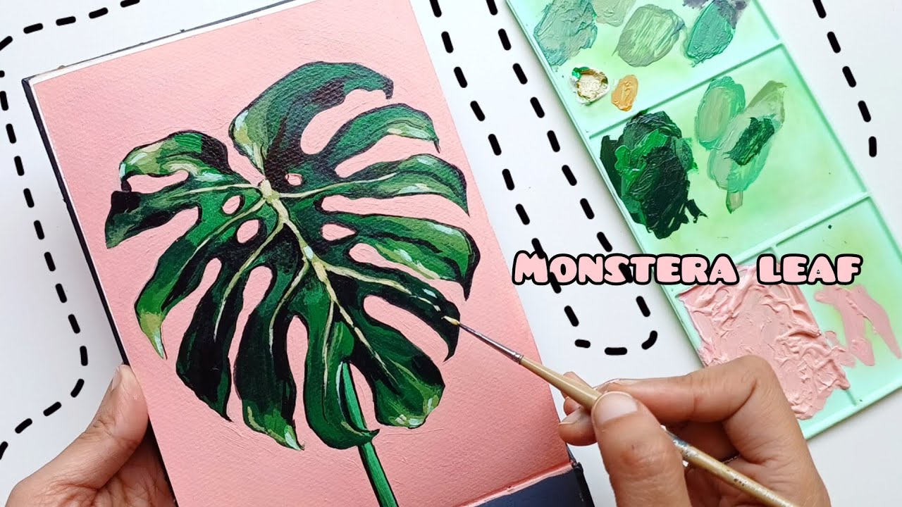 How to paint Monstera leaf 🍃| Acrylic painting | prityarts🍃 - YouTube