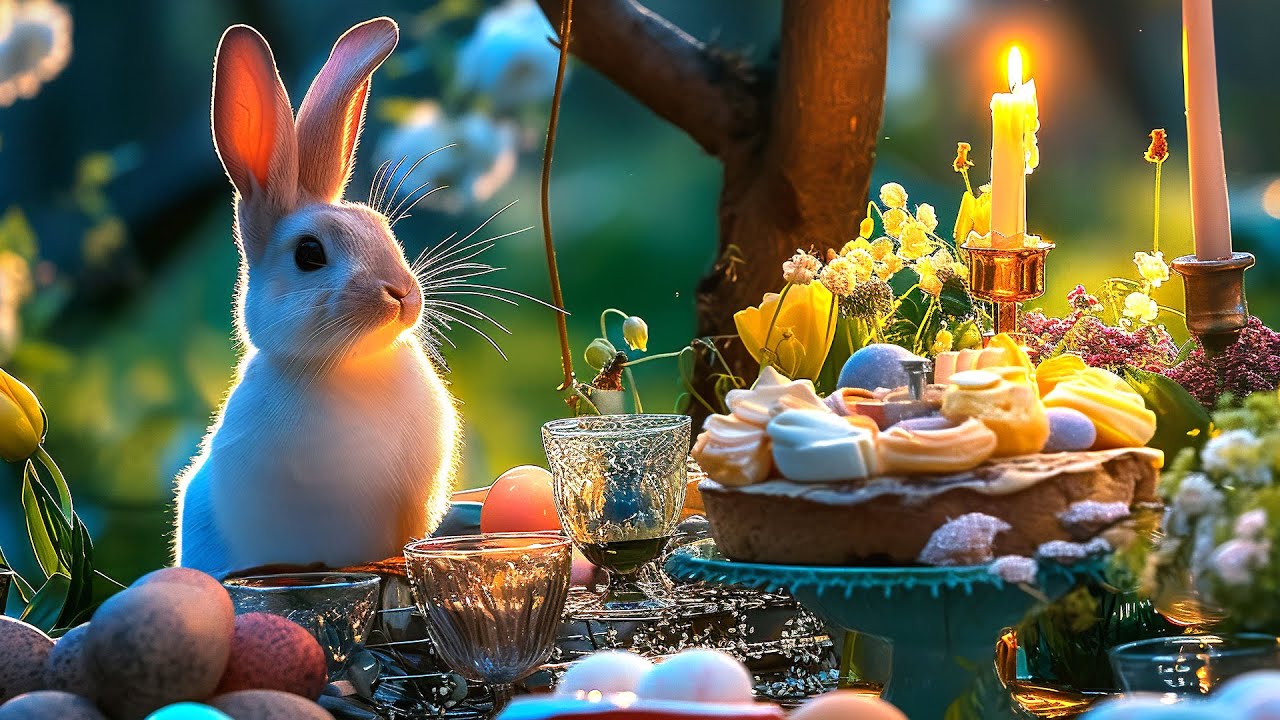 Easter ambience with cute Easter bunny and relaxing music (4K) - YouTube