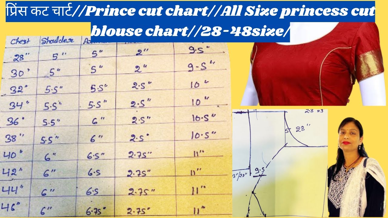 प्रिंस कट चार्ट//Prince cut chart//All Size princess cut blouse chart ...