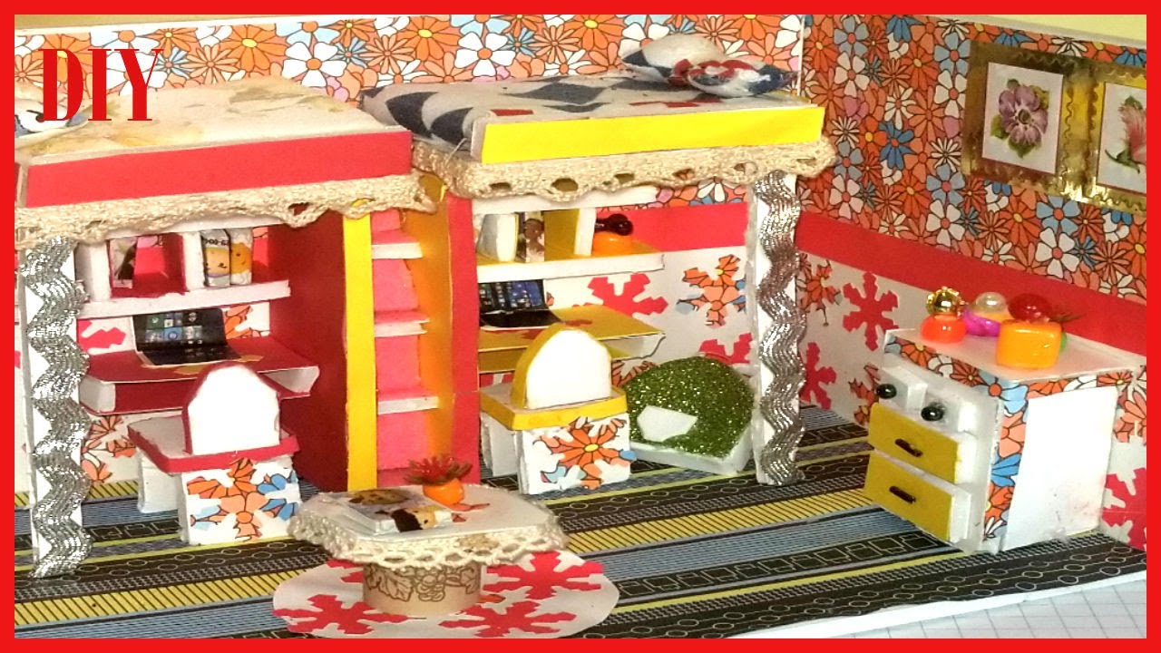 DIY DOLLHOUSE BEDROOM | HOW TO MAKE CUTE BEDROOM FOR DOLLS - YouTube
