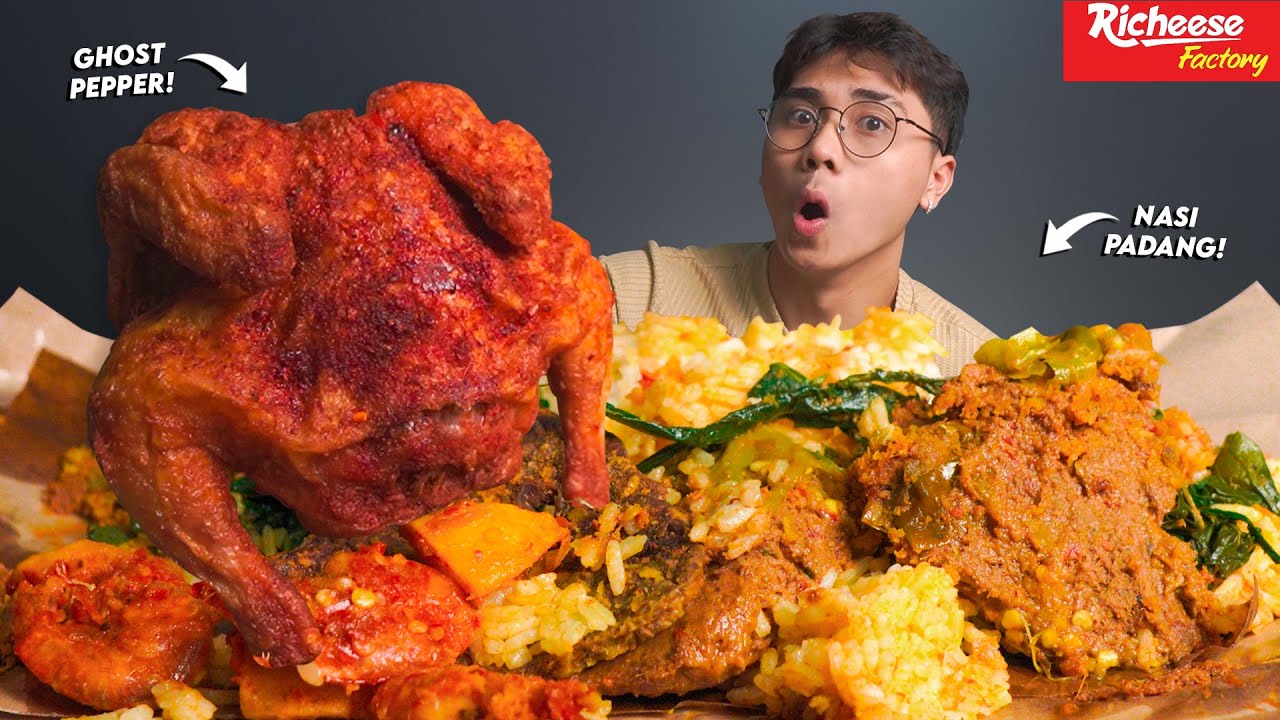 PARAH!! MUKBANG NASI PADANG JUMBO KOMPLIT + 1 EKOR AYAM GHOST PEPPER ...