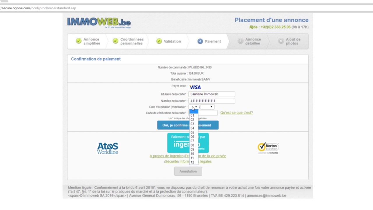 Comment placer une annonce sur Immoweb ? - Étape 4 : paiement sécurisé ...
