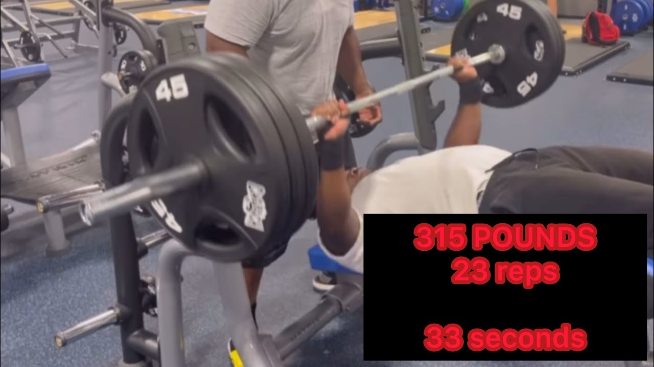 315 pounds / 143kg Bench press for 23 reps in 33 seconds. - YouTube