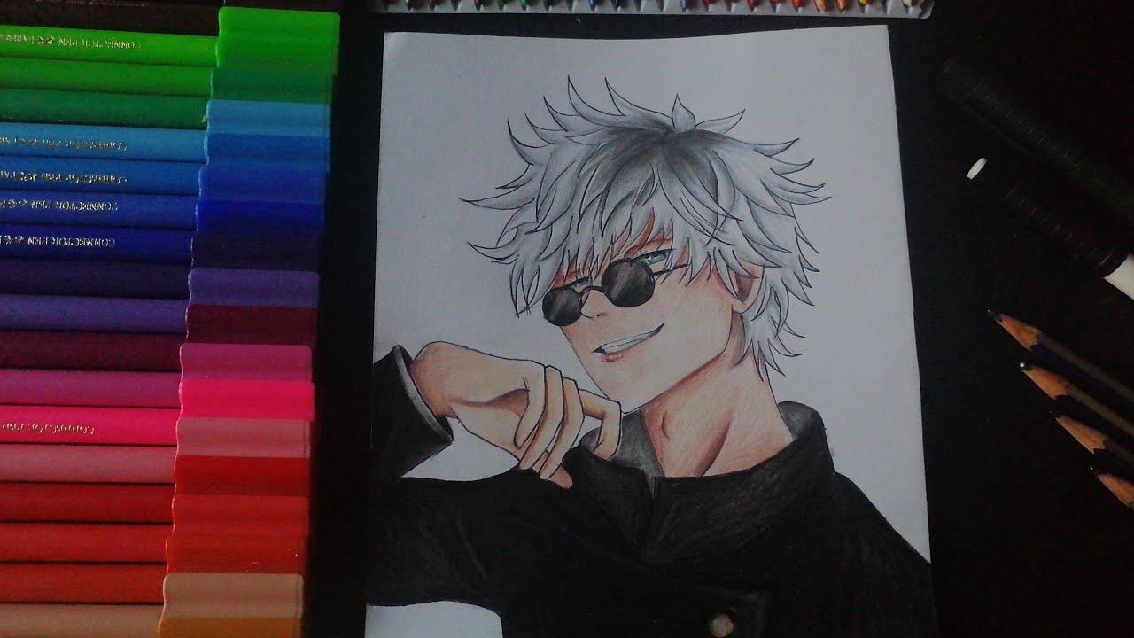 Drawing gojo using colored pencils | My Art World - YouTube