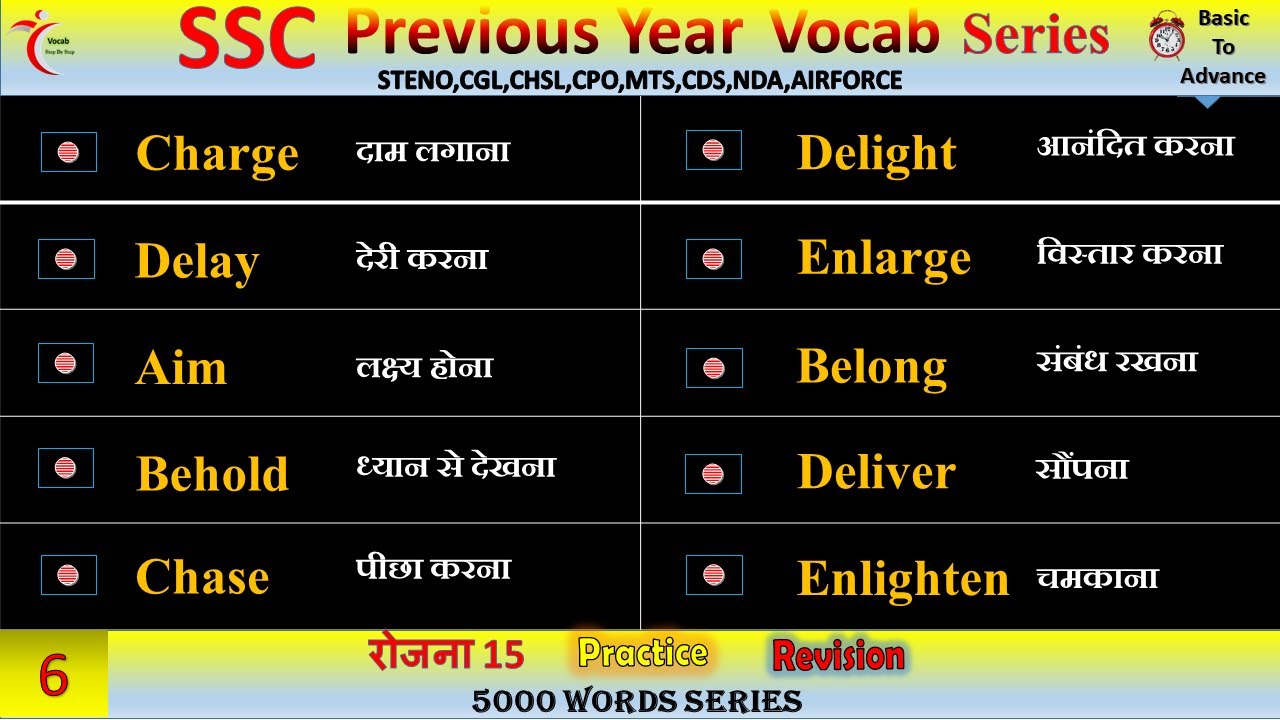🟨SSC में पूछी गई Previous Year Vocabulary With Practice | Class- 6 | # ...