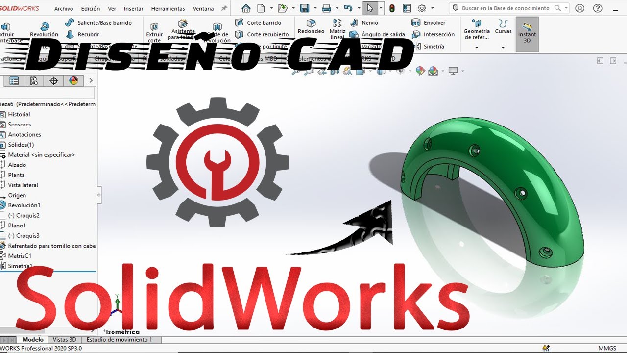 🔩🔧Tutorial de SolidWorks. Ejemplo de revolución / Curso digital DISEÑO ...