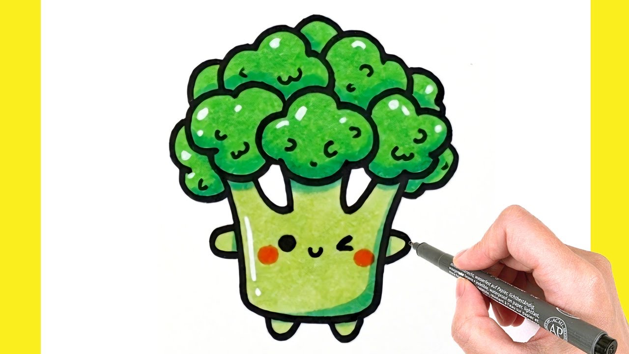 How to Draw a Cute Broccoli – Easy Drawing Tutorial - YouTube