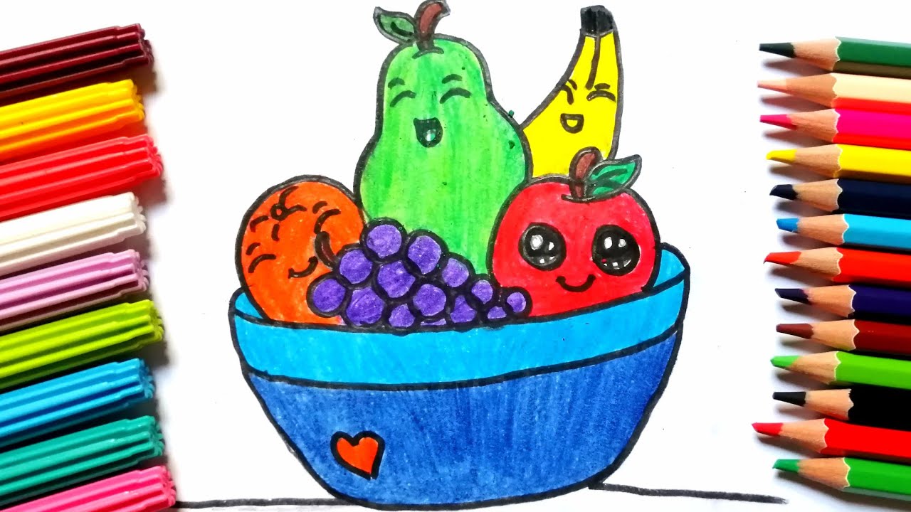 How To Draw Bowl of Fruits Easy and Cute|Easy Drawing tutorial|Color ...