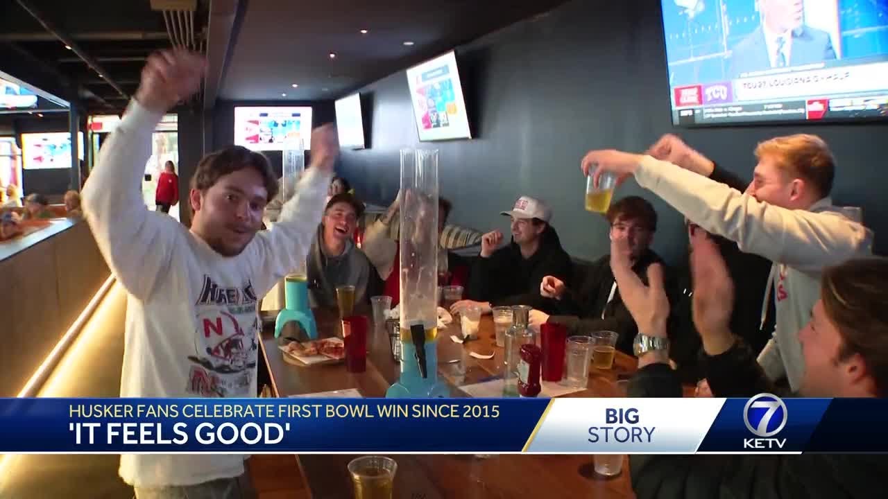Fans celebrate Nebraska bowl game at watch parties - YouTube