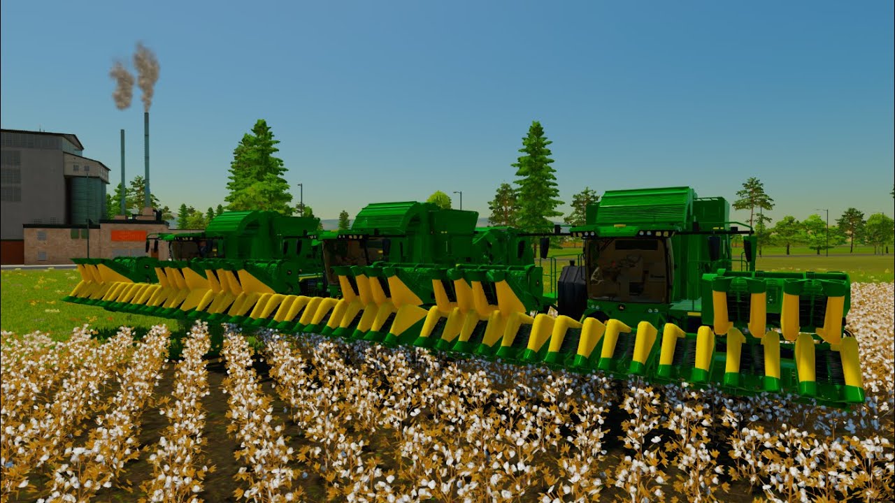 FS22 3 BIG COTTON HARVESTER BIG FIELD COTTON HARVEST WILD WEST FARM ...